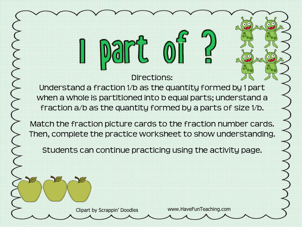 1 Part of a Whole Fractions Activity by Teach Simple