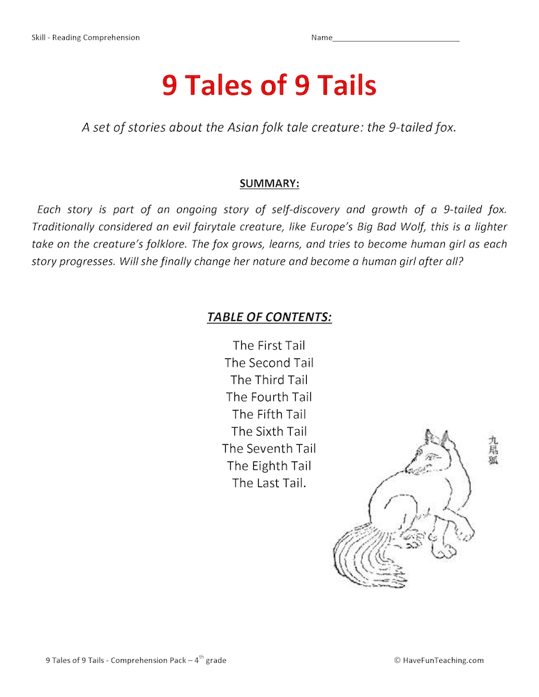 9 Tales of 9 Tails Reading Comprehension Test Collection by Teach Simple