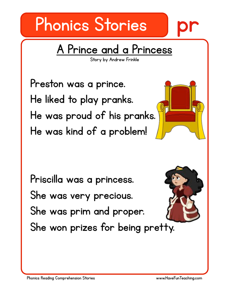 A Prince and a Princess PR Phonics Stories Reading Comprehension ...