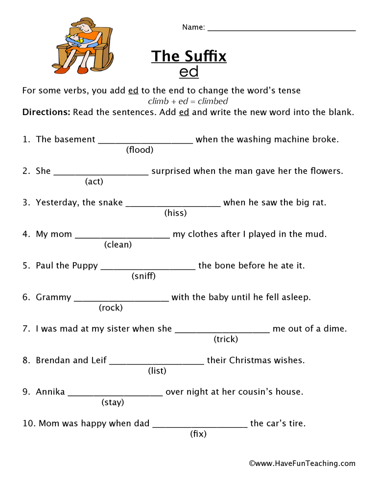 Add ED Suffix Worksheet by Teach Simple