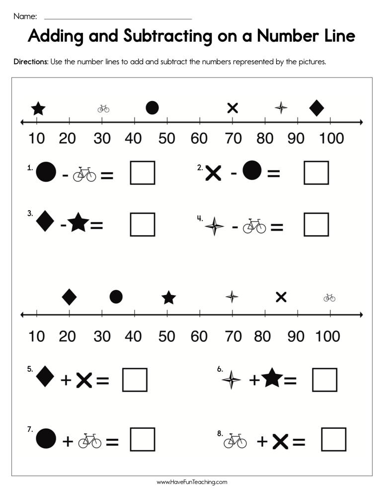 Adding and Subtracting on a Number Line Worksheet by Teach Simple