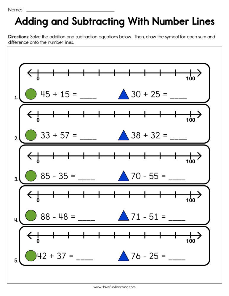 Adding And Subtracting With Number Line Worksheet By Teach Simple