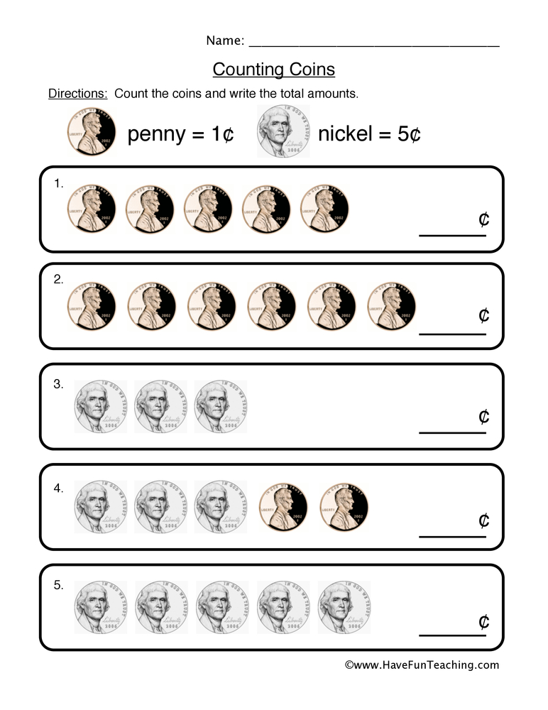 Adding Coins Worksheet by Teach Simple