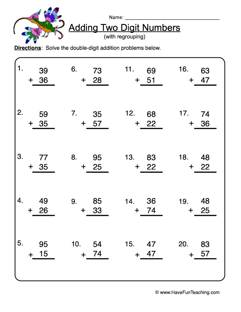Adding Double Digit With Regrouping Worksheet By Teach Simple