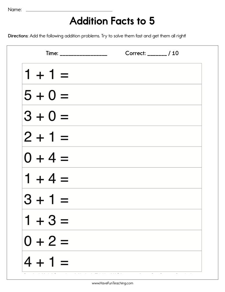 Adding Facts To 5 Worksheet By Teach Simple Adding Facts To 5 Worksheet By Teach Simple