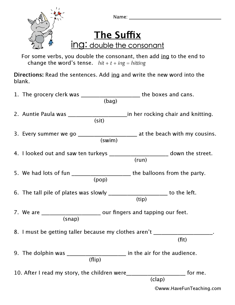 Adding ING Suffix Worksheet by Teach Simple
