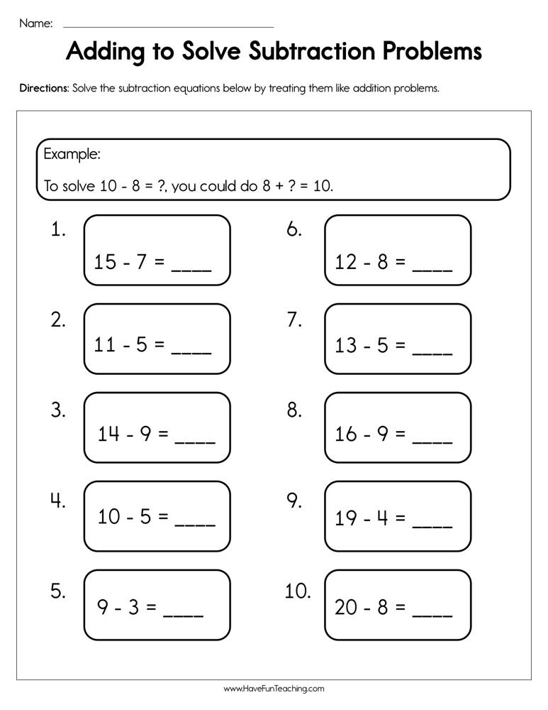 Adding To Solve Subtraction Problems Worksheet By Teach Simple