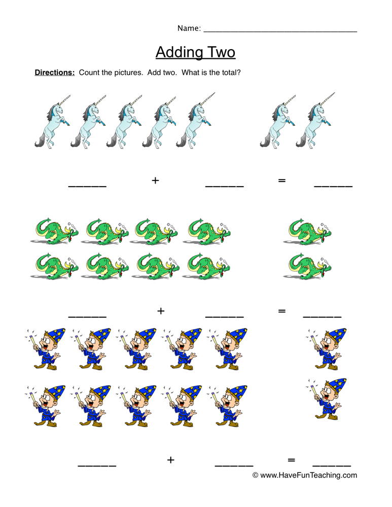 Adding Two Count the Pictures Worksheet by Teach Simple