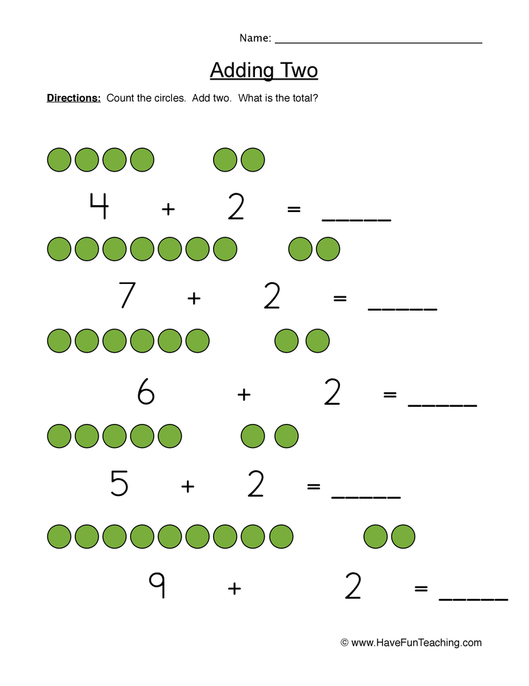 Adding Two Using Pictures Worksheet by Teach Simple