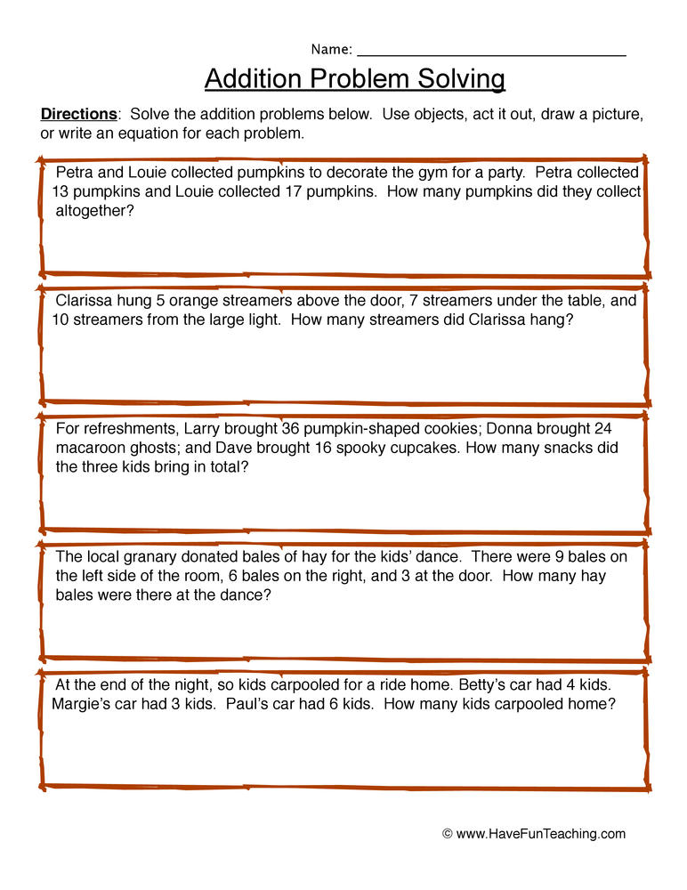 Addition Problem Solving Addends to 40 Worksheet by Teach Simple