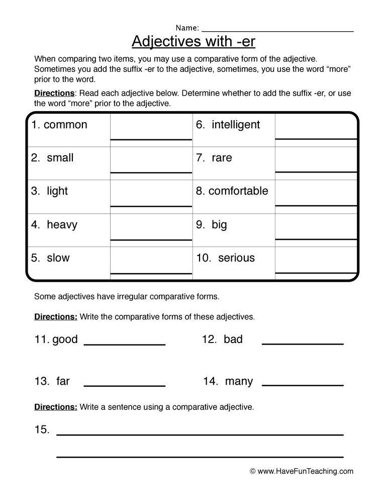 Adjectives -er Worksheet by Teach Simple
