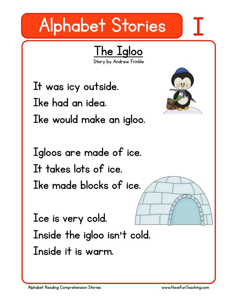 Alphabet Stories Letter I Reading Comprehension Worksheet by Teach Simple