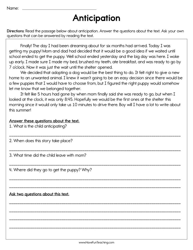 Anticipating Ask and Answer Questions Worksheet by Teach Simple