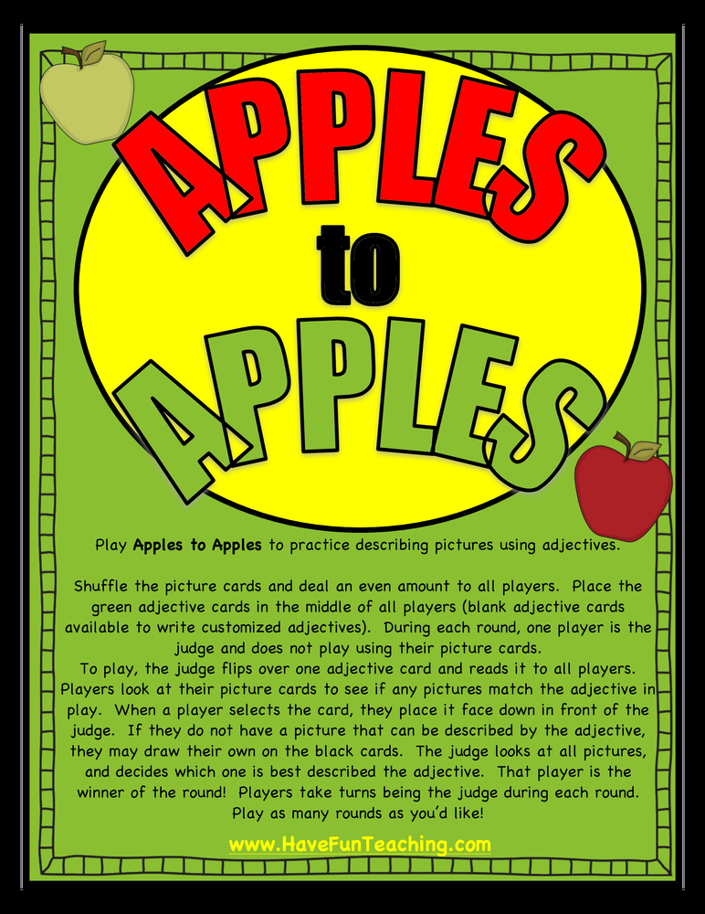 Apples to Apples Adjectives Activity by Teach Simple