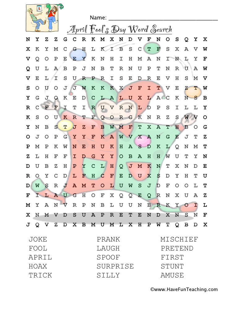 April Fools Word Search Worksheet by Teach Simple