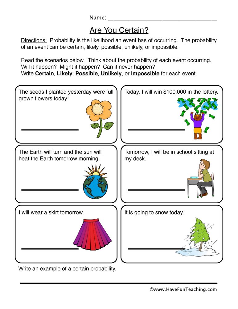 Are You Certain? Probability Worksheet by Teach Simple