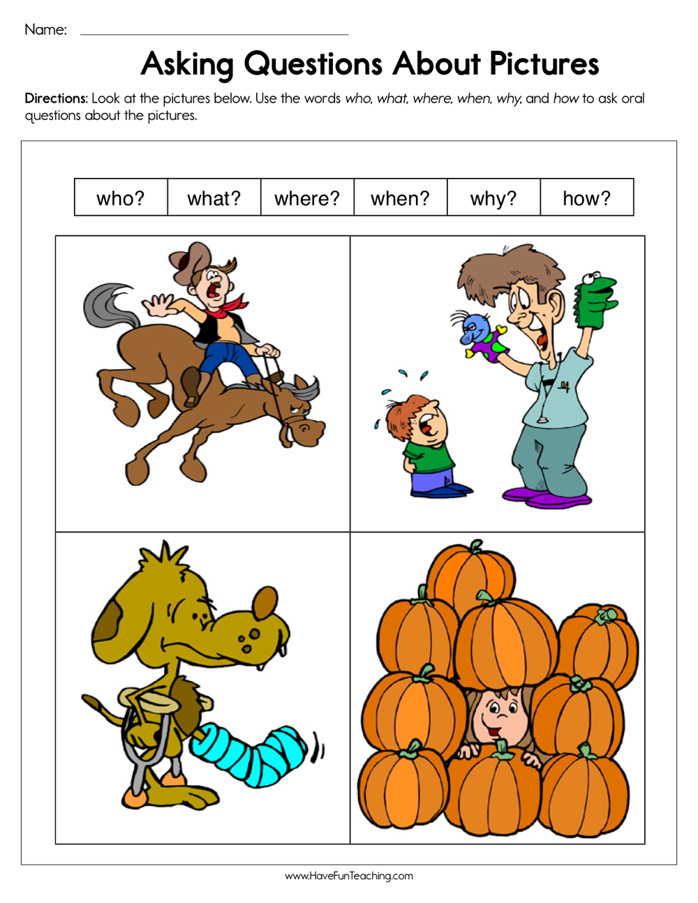 Asking Questions About Pictures Worksheet by Teach Simple
