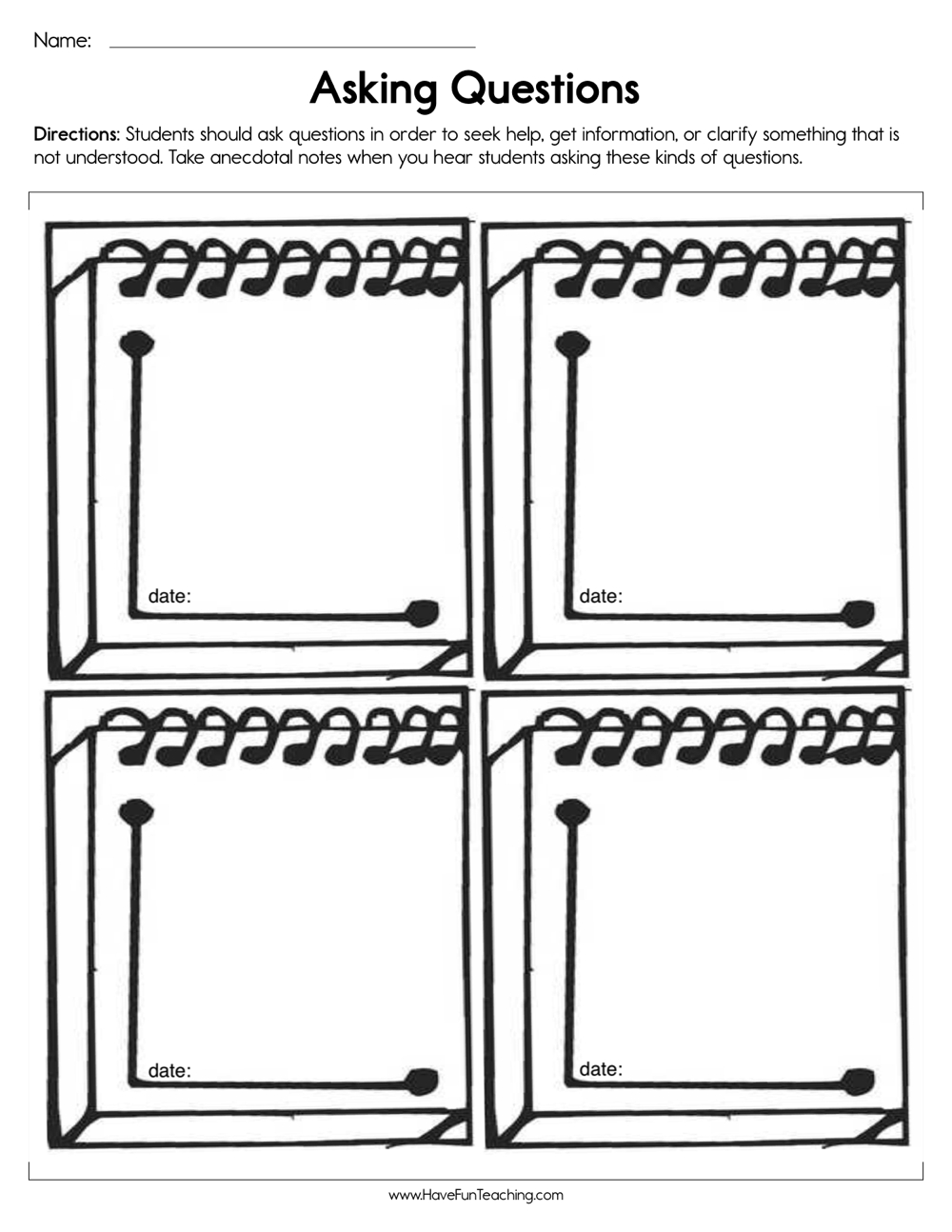 Asking Questions Worksheet by Teach Simple