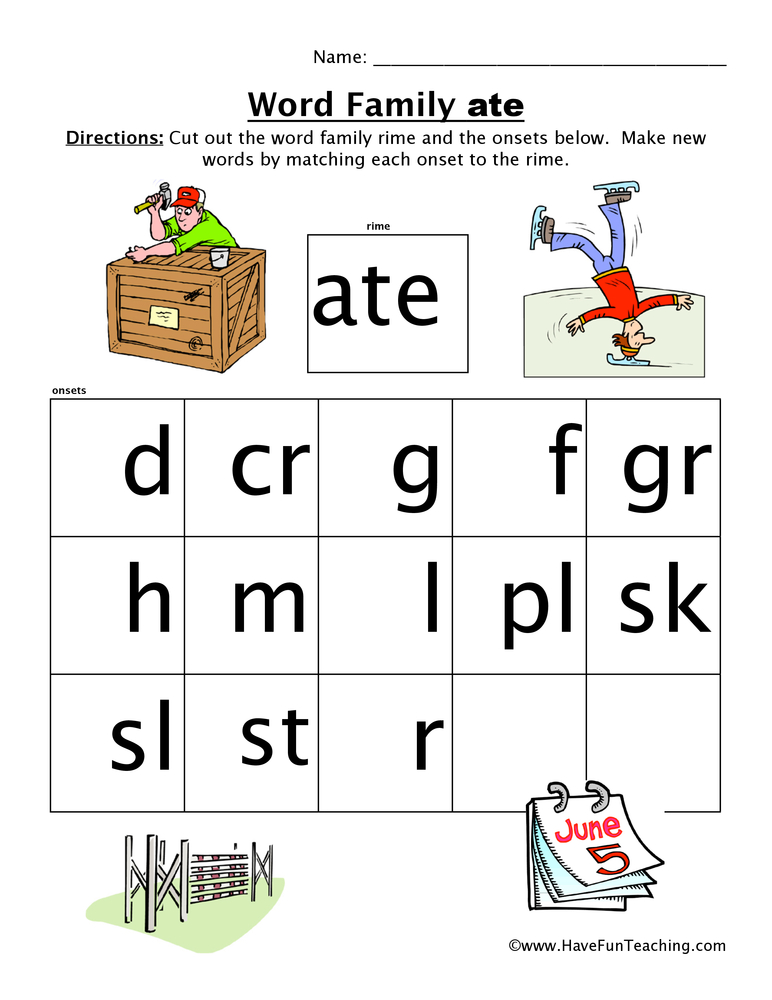 ATE Word Family Worksheet by Teach Simple