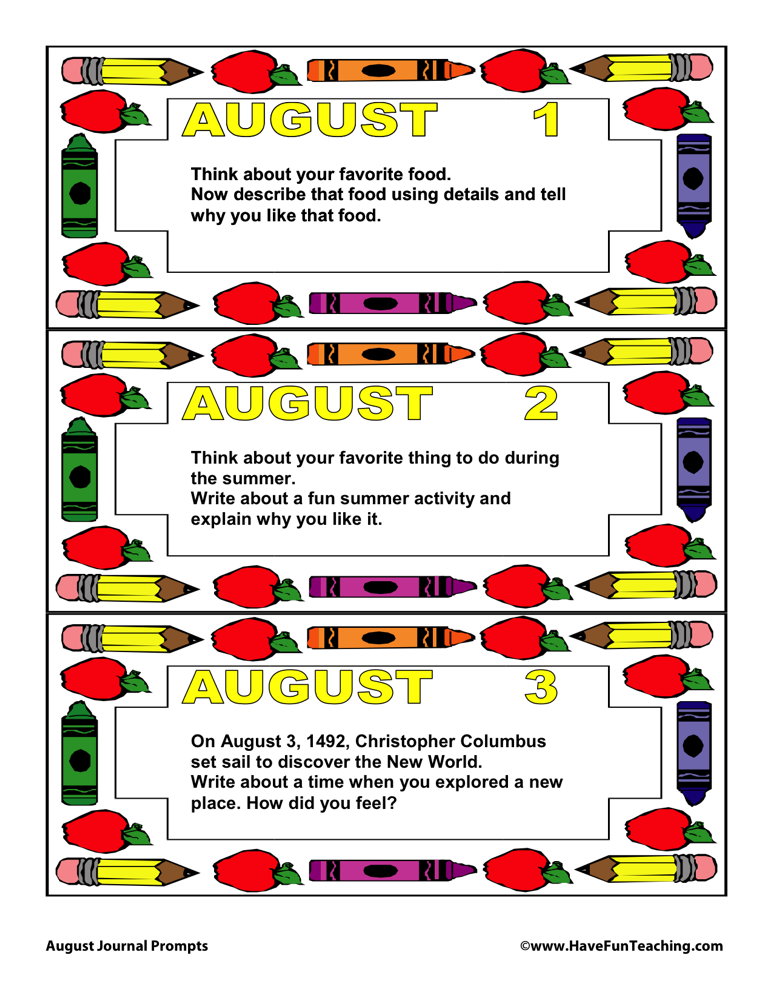 August Daily Journal Prompts by Teach Simple
