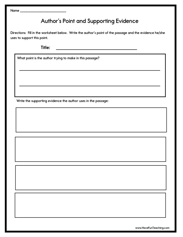 Author's Point and Supporting Evidence Worksheet by Teach Simple