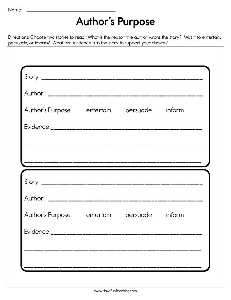 Author s Purpose Worksheet By Teach Simple