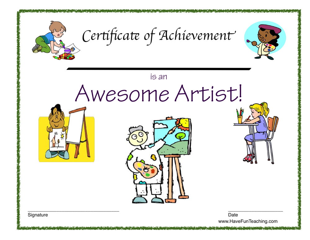 Awesome Artist Reward Certificate by Teach Simple