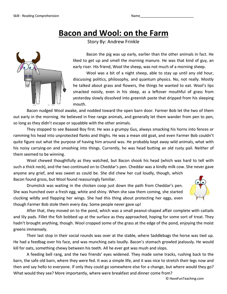 Bacon and Wool: On the Farm - Reading Comprehension Worksheet by Teach ...