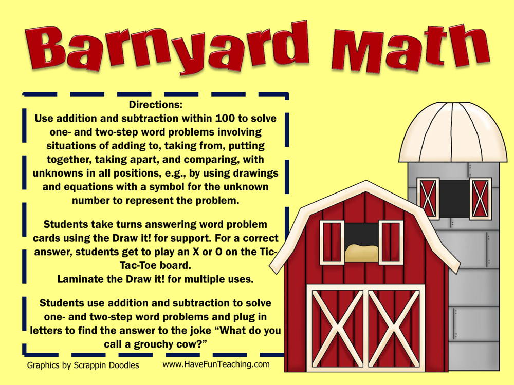 Barnyard Math Word Problems Activity by Teach Simple