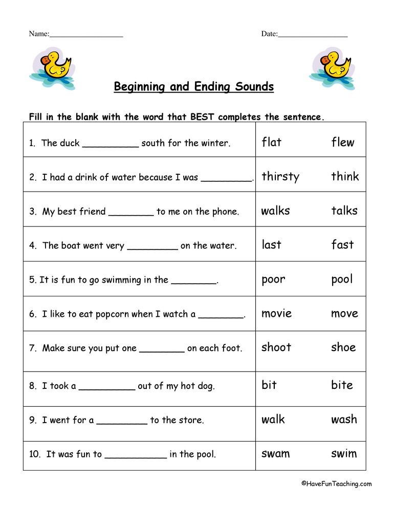 Beginning And Ending Sounds Worksheet By Teach Simple