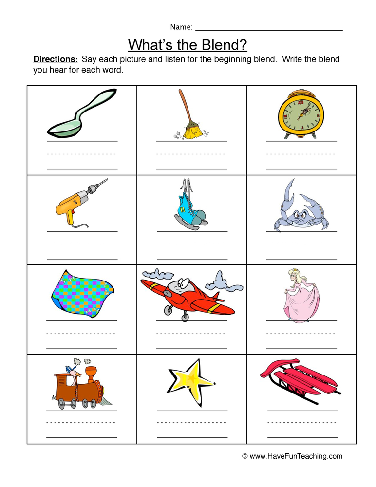 Beginning Blends Pictures Worksheet by Teach Simple