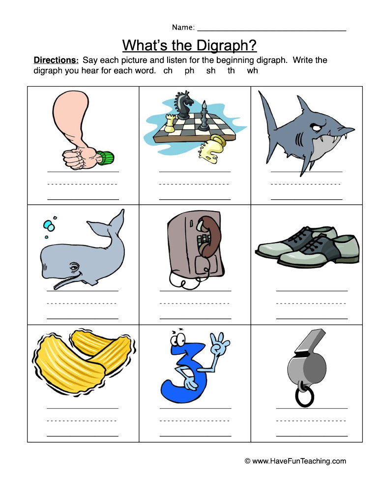 Beginning Digraphs Pictures Worksheet by Teach Simple