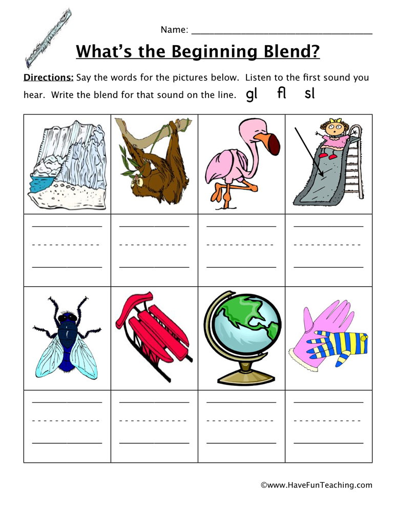 Beginning Sounds GL, FL, SL Worksheet by Teach Simple