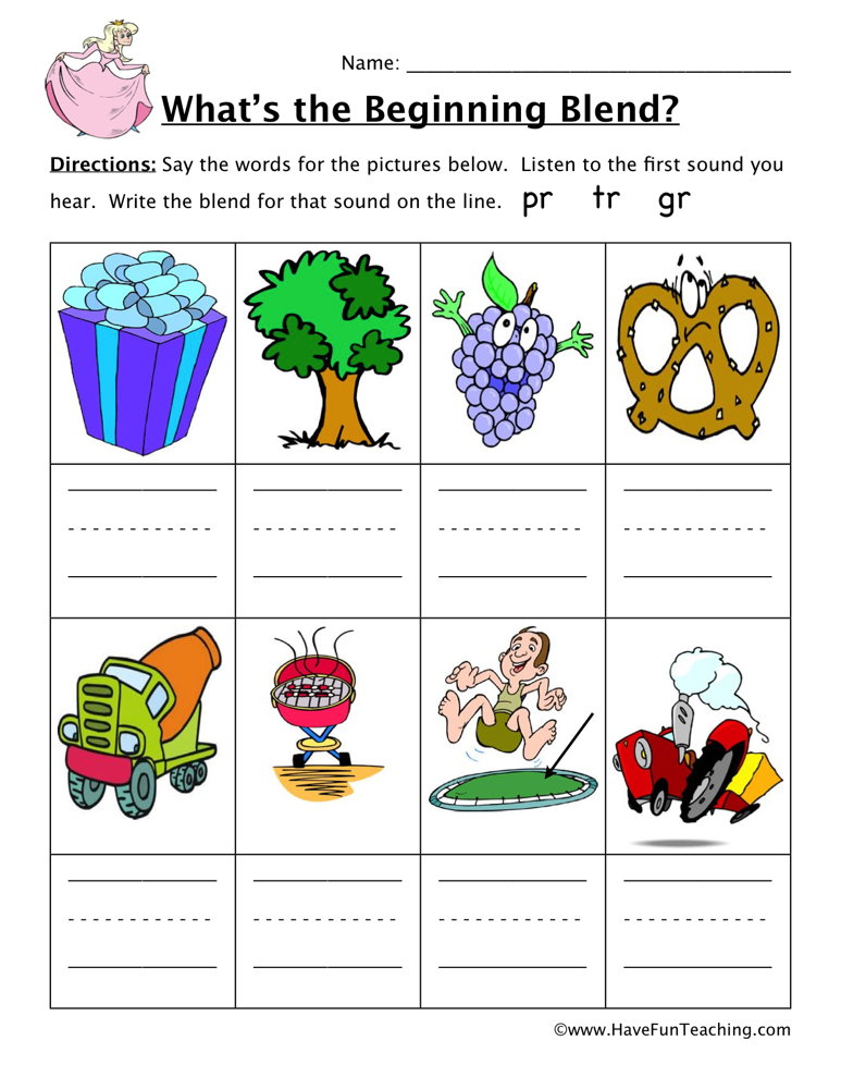 Beginning Sounds PR, TR, GR Worksheet by Teach Simple