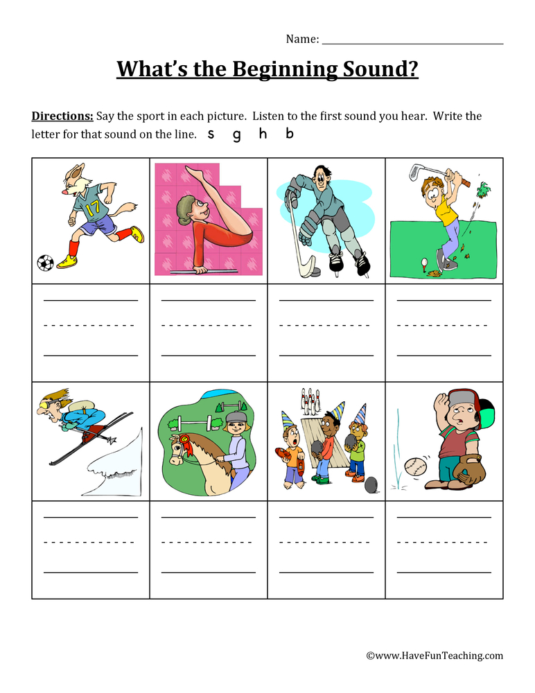 Beginning Sounds S, G, H, B Worksheet by Teach Simple