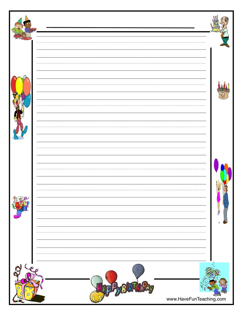 Birthday Lined Writing Paper by Teach Simple