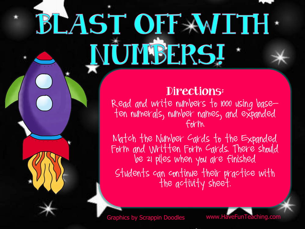 Blast Off With Numbers Base Ten Words Expanded Form Activity by Teach ...