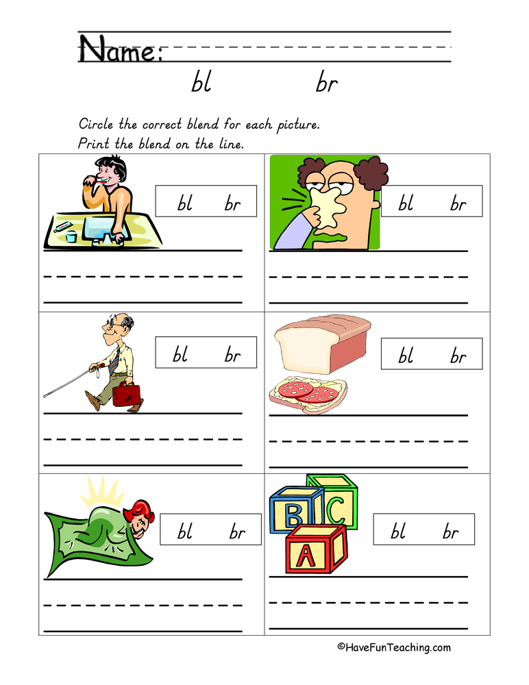 Blends BL, BR Worksheet by Teach Simple