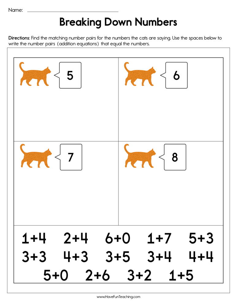Breaking Down Numbers Worksheet by Teach Simple