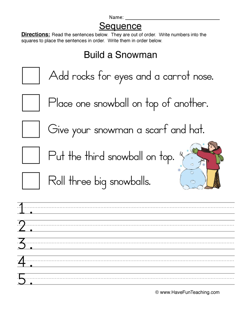 Build A Snowman Sequence Worksheet By Teach Simple
