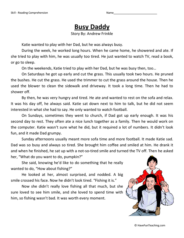 Busy Daddy - Reading Comprehension Worksheet by Teach Simple