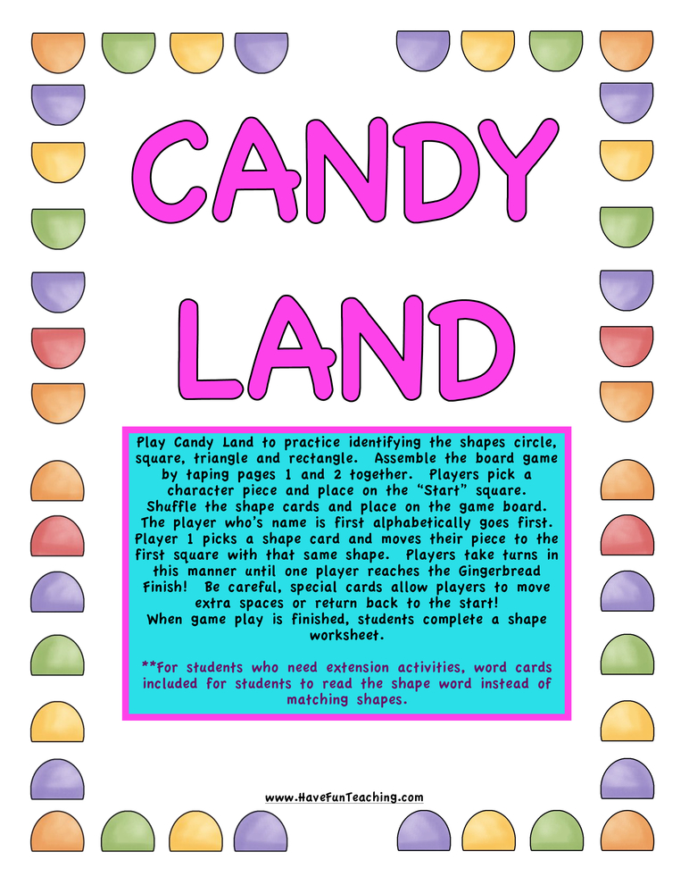 Candy Land Shapes Activity by Teach Simple