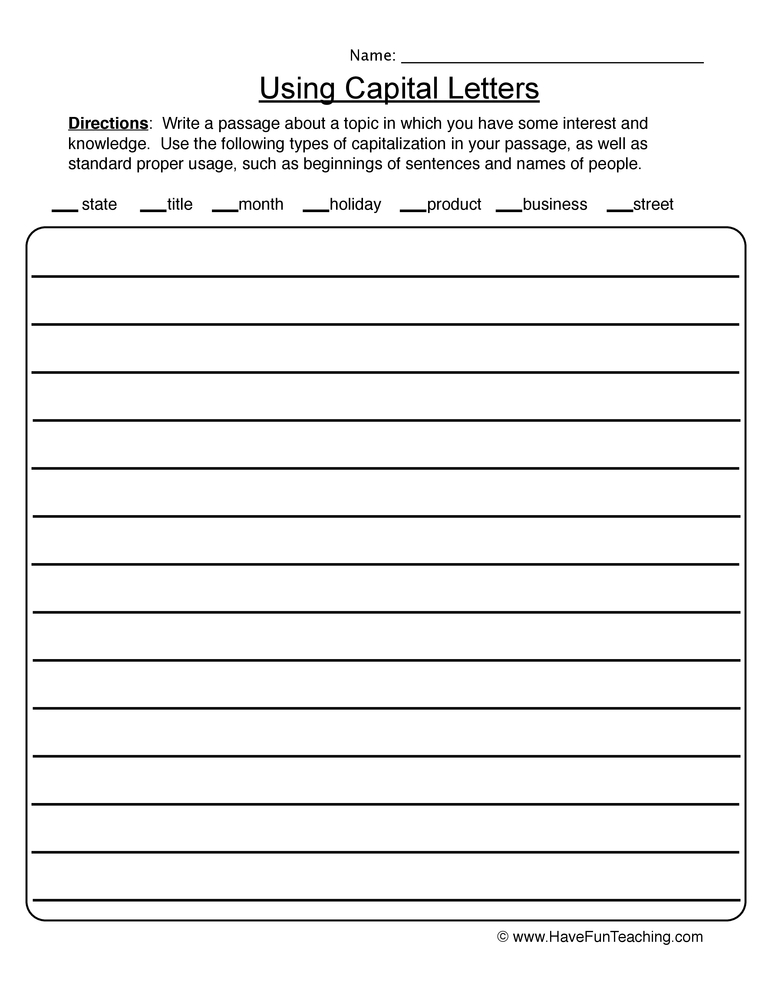 Capital Letters Writing Worksheet by Teach Simple