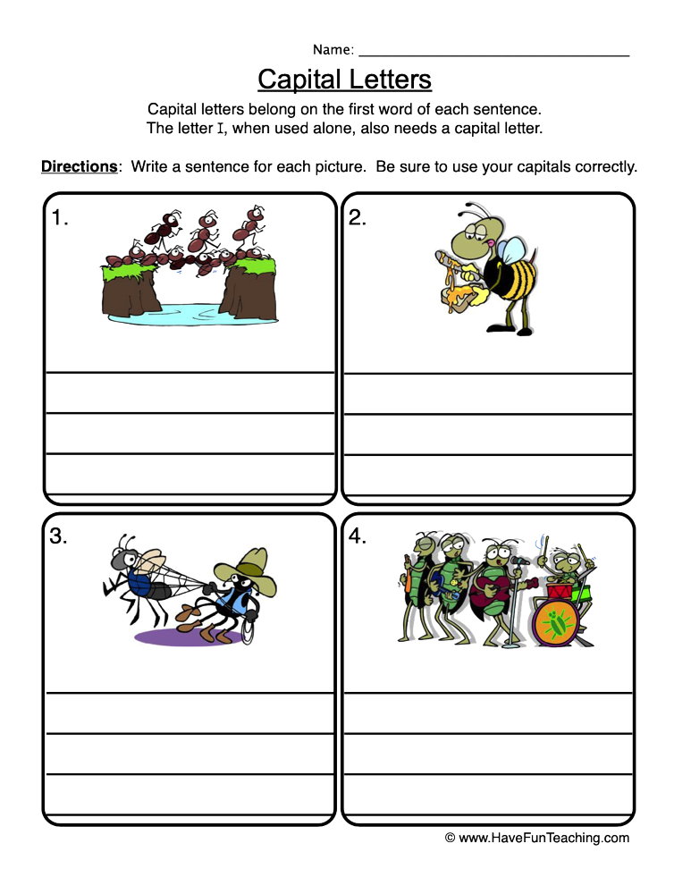 Capitalization Writing Sentences Worksheet by Teach Simple