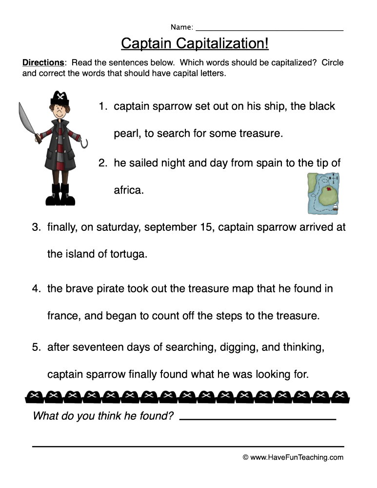 Captain Capitalization Worksheet by Teach Simple