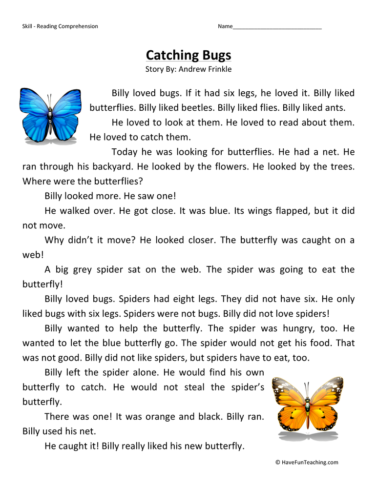 Catching Bugs - Reading Comprehension Worksheet by Teach Simple