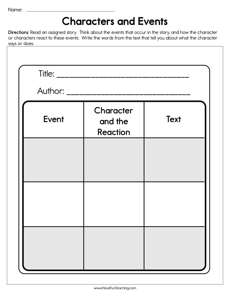 Characters and Events Worksheet by Teach Simple