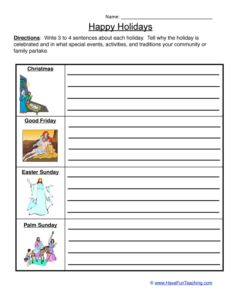 Christian Holidays Worksheet by Teach Simple