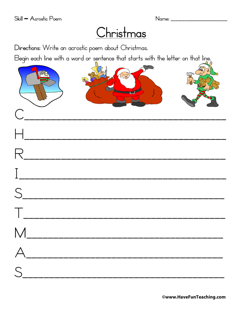 Christmas Acrostic Poem Worksheet By Teach Simple