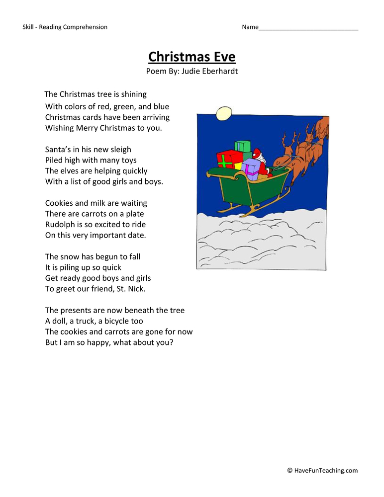 Christmas Reading Comprehension Worksheets Grade 2